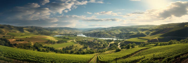 Rustic Vineyard Stretching Across Rolling Hills, Perfect for Wine ...