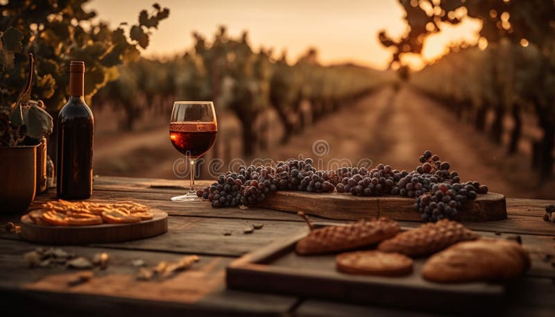 Rustic Vineyard Table with Fresh Gourmet Food Generative AI Stock ...