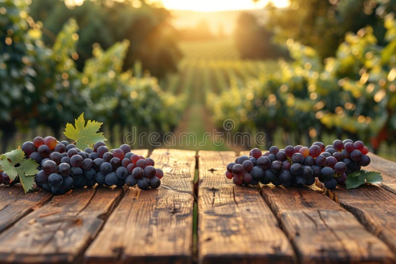 Rustic Vineyard Table: Selective Focus on Empty Wood Surface with ...