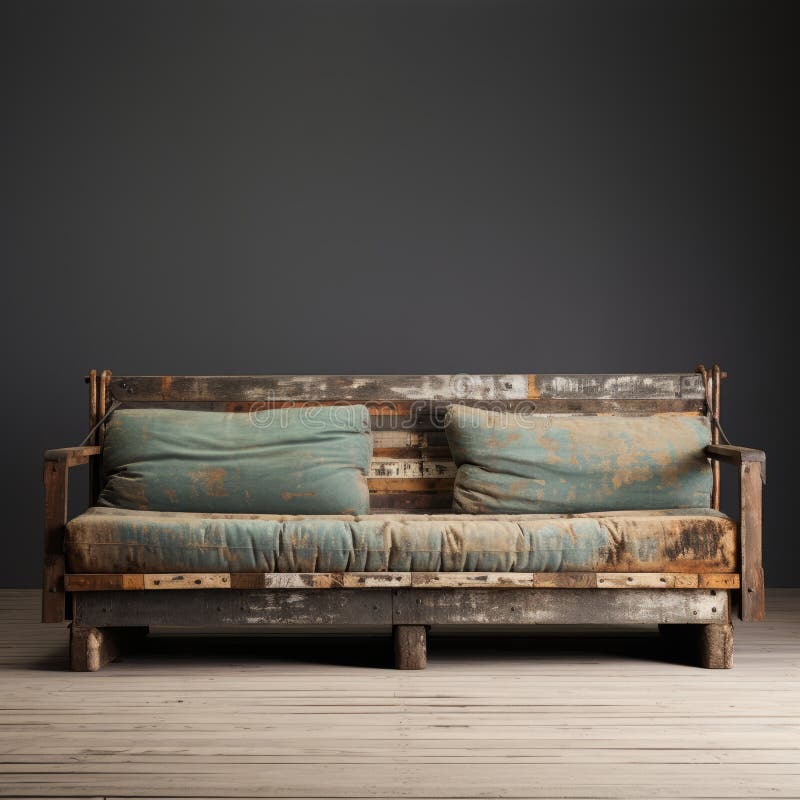 Rustic Vintage Sofa Bed with Distressed Materials and Natural Charm ...