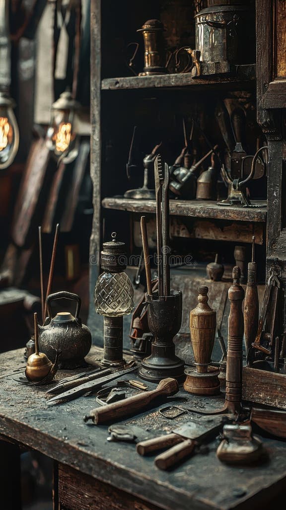 Rustic Vintage Tools on Aged Wooden Workbench Stock Image - Image of ...