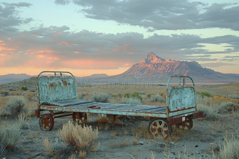 Rustic Wagon at Sunset in a Mountainous Landscape Stock Photo - Image ...
