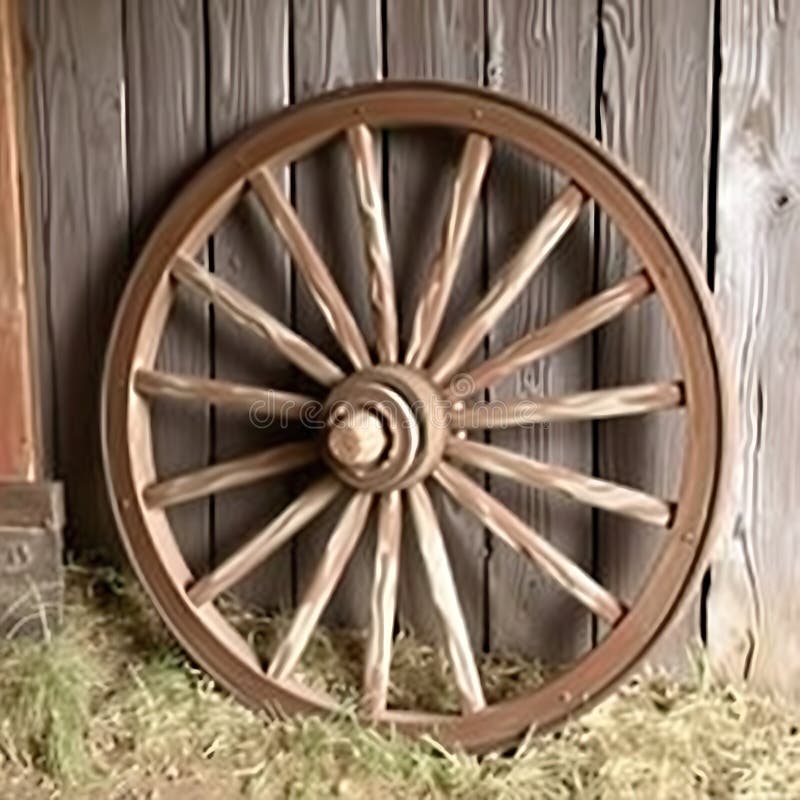 A Rustic Wagon Wheel Leaning Against a Barn Wall Stock Illustration ...