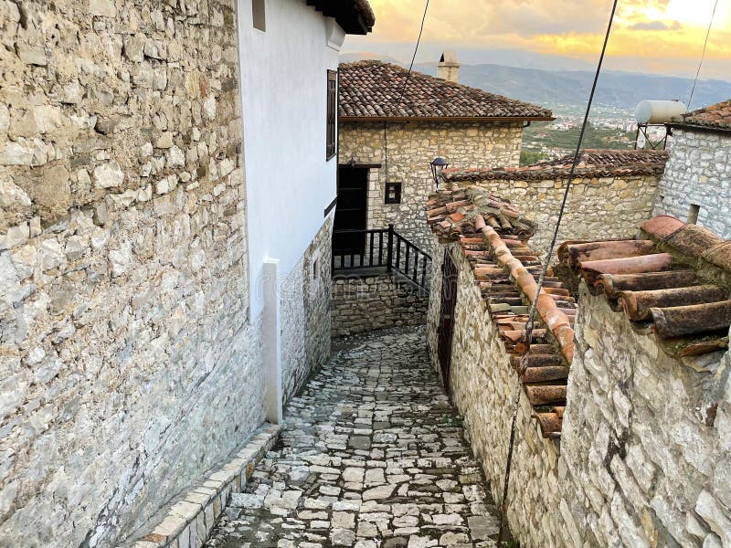 Narrow Stone Pathway between Buildings with a Tiled Roof Visible Stock ...