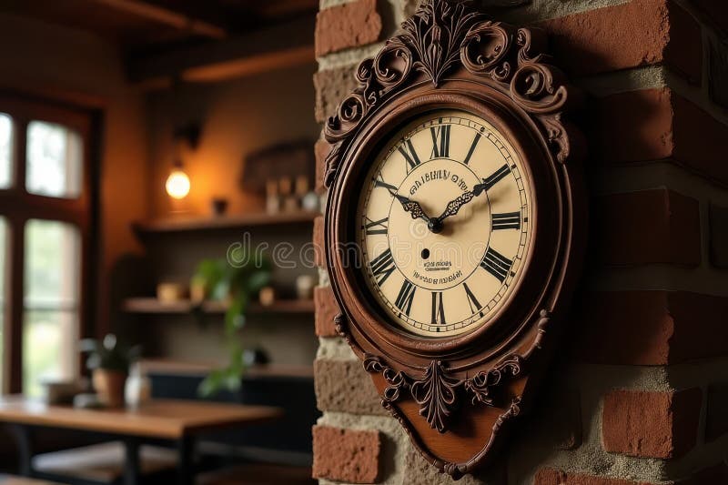 Rustic Wall Clock in Vintage Living Space Stock Illustration ...