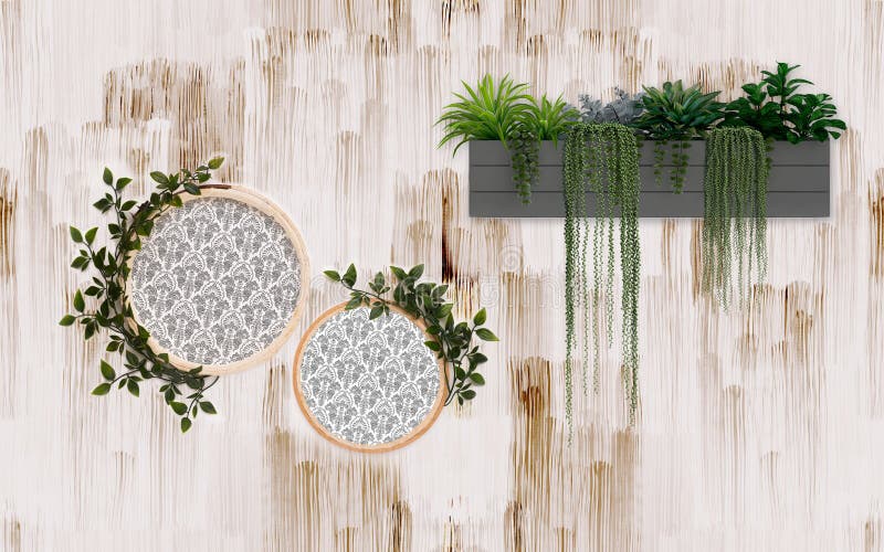 Rustic Wall Decor with Greenery and Elegant Patterns Stock Illustration ...