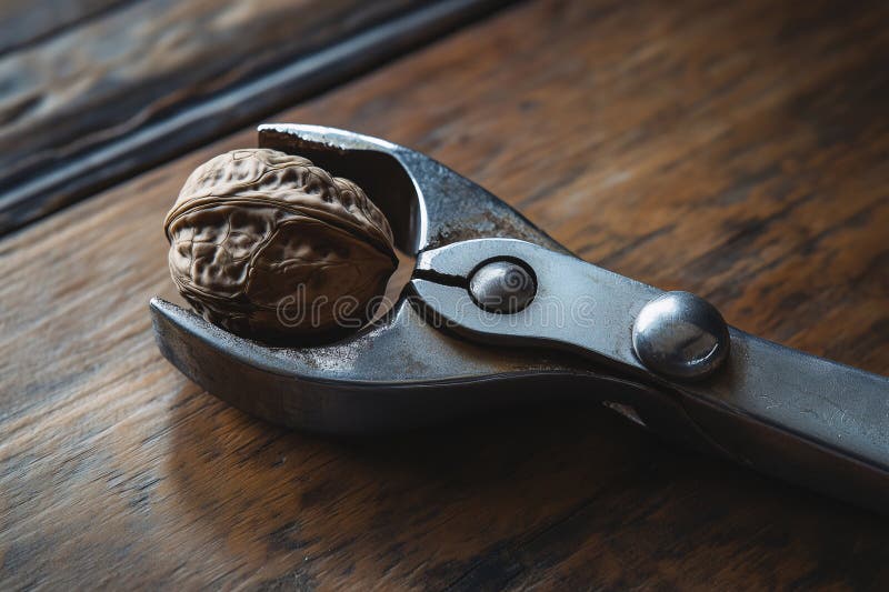 Rustic Walnut Cracker Nut Closeup on Wood Table AI Generated. Stock ...