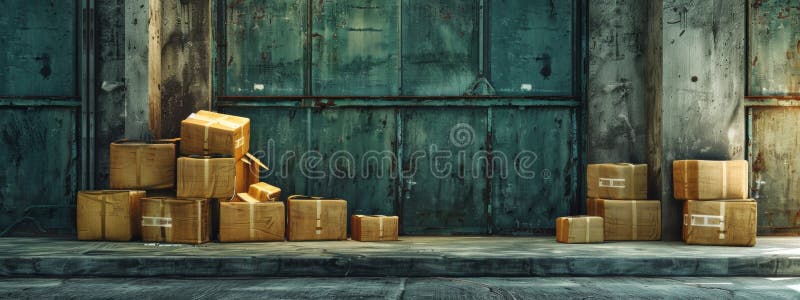Rustic Warehouse Loading Area with Cardboard Boxes Stock Photo - Image ...