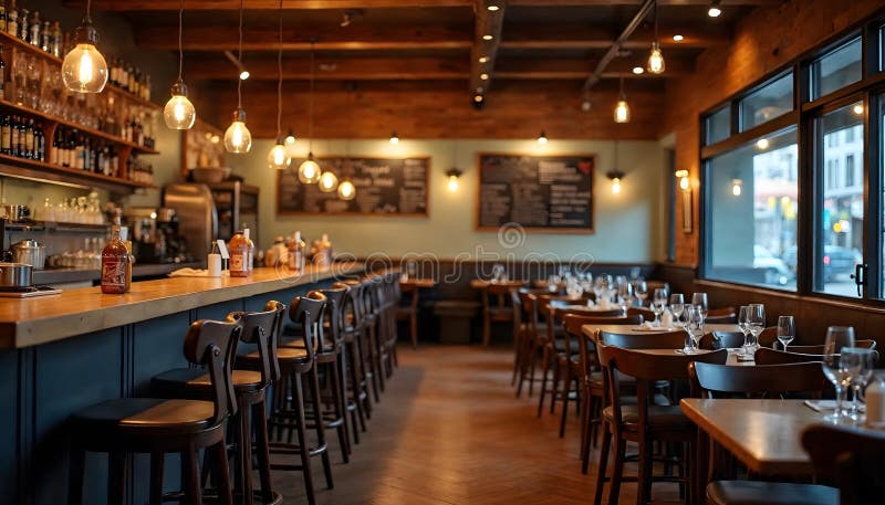 Rustic, Warmly Lit Restaurant Interior, Perfect for Dining Stock ...