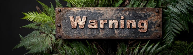 A Rustic Warning Sign Surrounded by Lush Green Ferns, Symbolizing ...