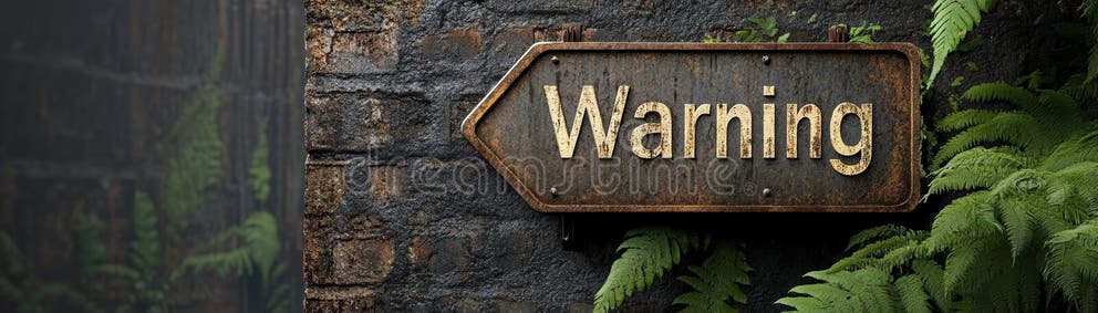 A Rustic Warning Sign Surrounded by Lush Greenery, Conveying Caution ...