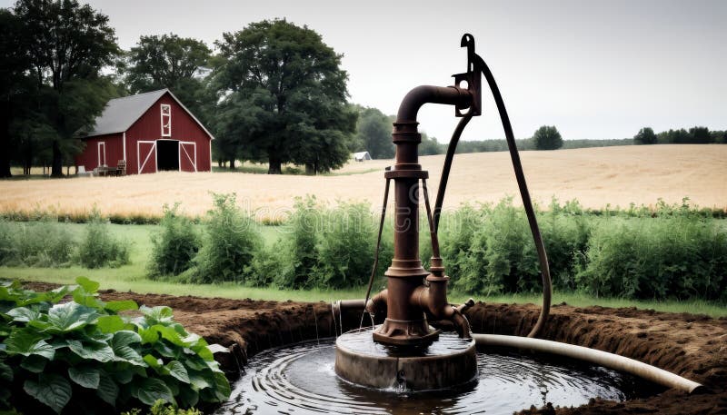 Rustic Water Pump Over Farm Well Stock Photo - Image of farmhouse ...