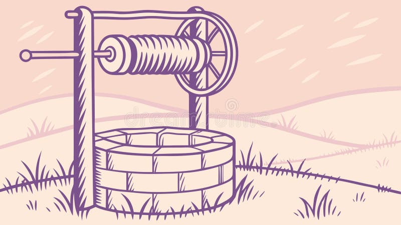 Rustic Water Well with Exposed Gears and Tree, Vector Design Generative ...