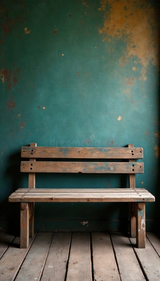 Rustic Weathered Bench, Slightly Distressed Finish , Seating, Isolated ...