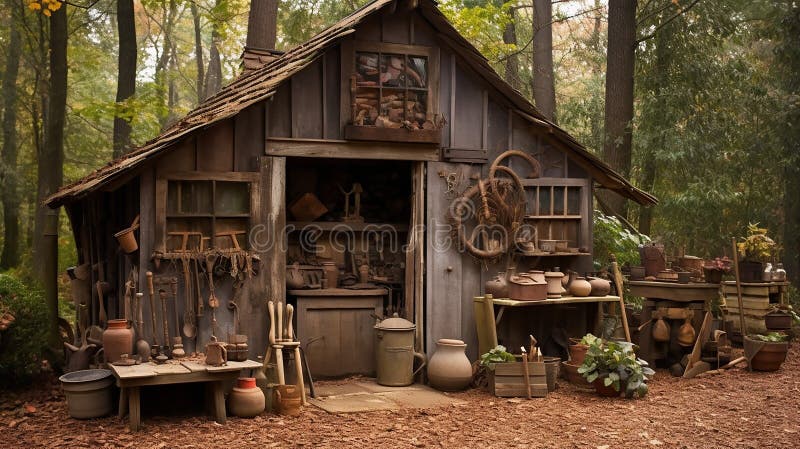 A Rustic and Weathered Carpenter S Shed, Forest Workshop Stock ...