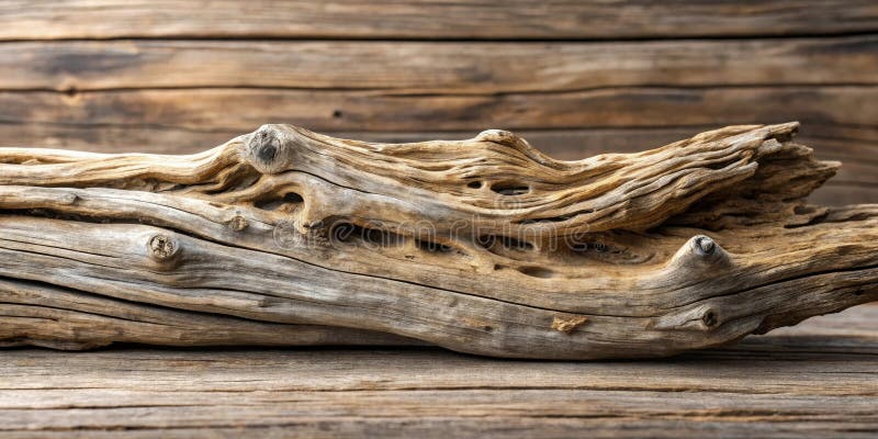 Rustic Weathered Driftwood Piece on Aged Wooden Surface. Generative AI ...