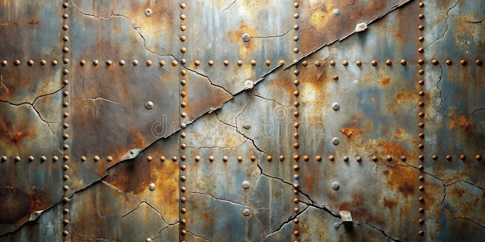 Rustic Weathered Metal Panel with Cracked Surface and Rivets a Grunge ...