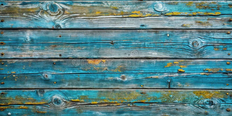 Rustic Weathered Teal Wooden Planks with Yellow Accents. Generative AI ...