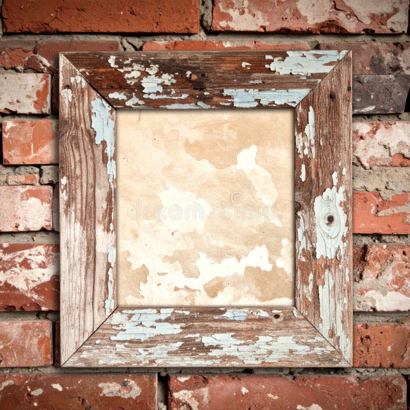Rustic Weathered Wooden Frame on Brick Wall Stock Illustration ...