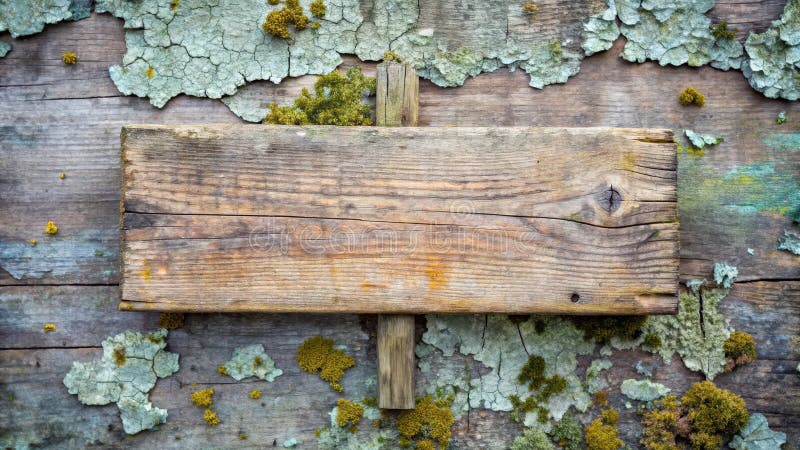 Rustic Weathered Wooden Signboard on Mossy Plank Background. Generative ...