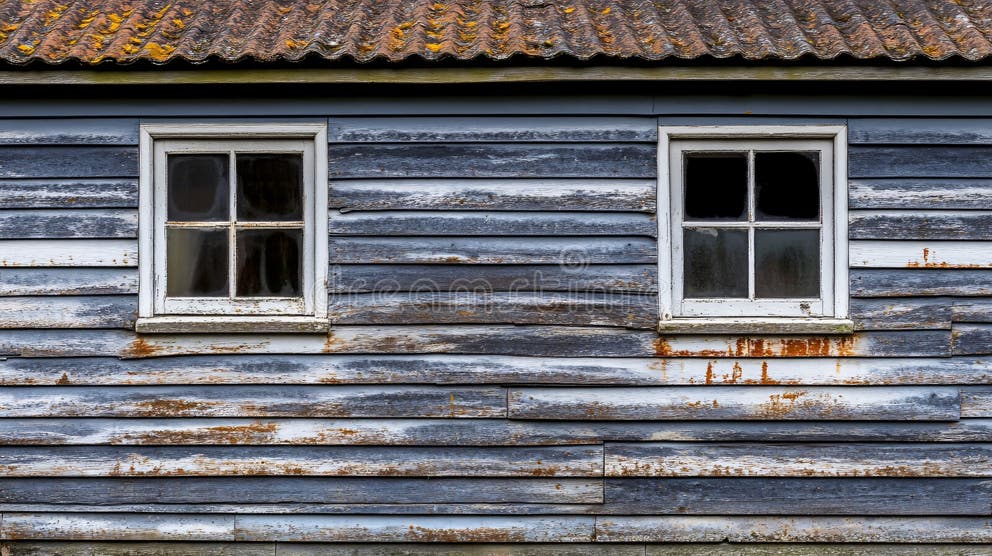 Rustic Weathered Wooden Wall with Two Windows High Quality Image Stock ...
