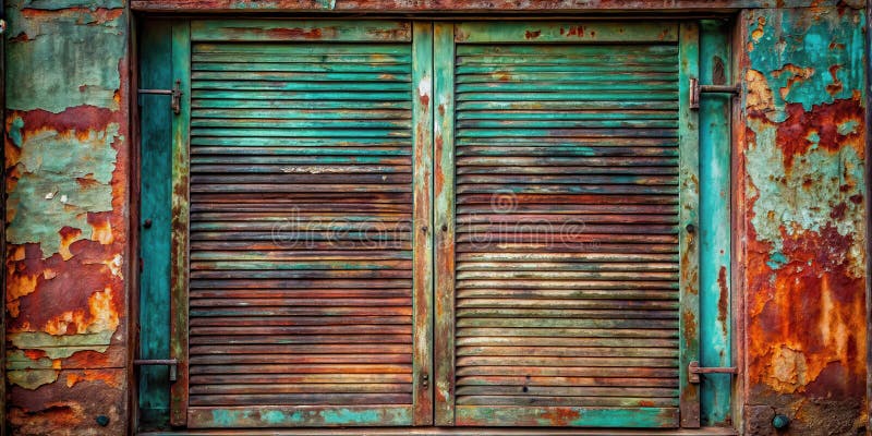 Rustic Weathered Wooden Window Shutters with Peeling Paint and Rust ...