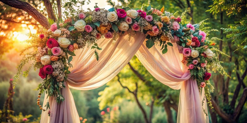 Rustic Wedding Arch with Floral Cloth Romantic Ceremony Backdrop Ideas ...