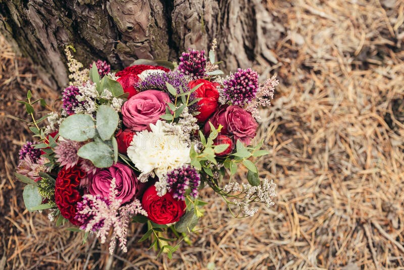 Rustic Wedding Bouquet of Red Rose Stock Image - Image of floral ...