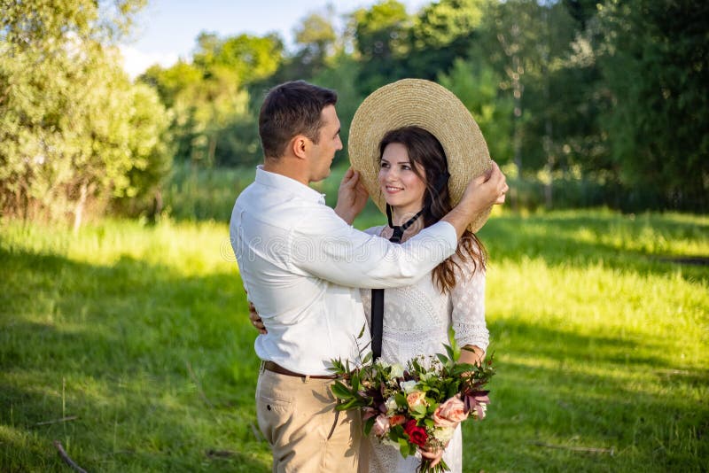 Rustic Wedding. Bride and Groom Stand Side by Side Stock Image - Image ...