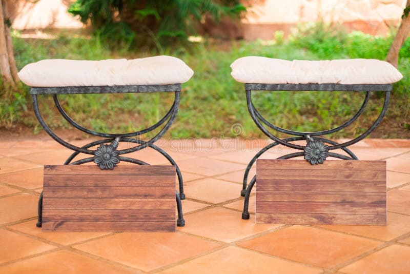 Rustic Wedding Decoration. Stools for Bride and Groom. Stock Image ...