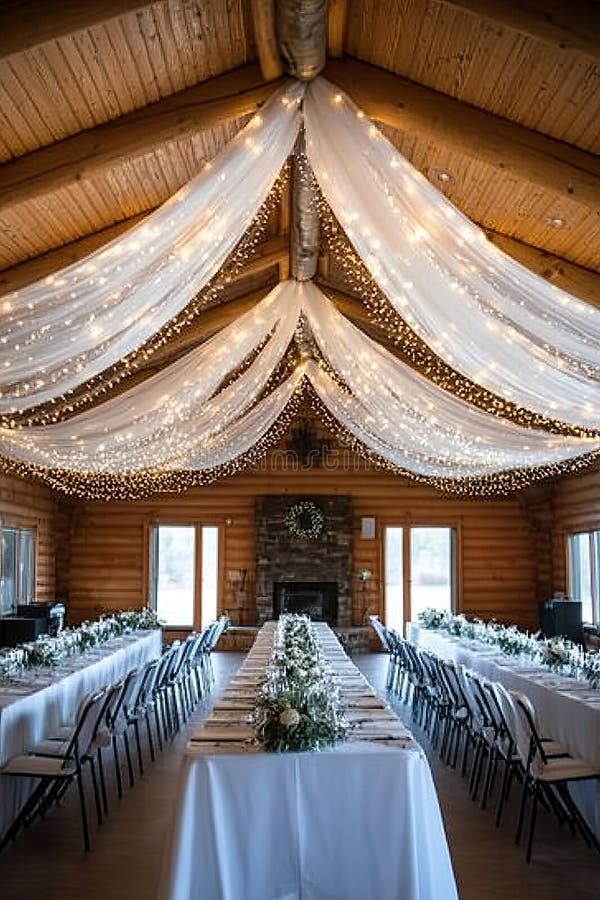 Rustic Wedding Reception in Decorated Log Cabin Venue with Elegant ...