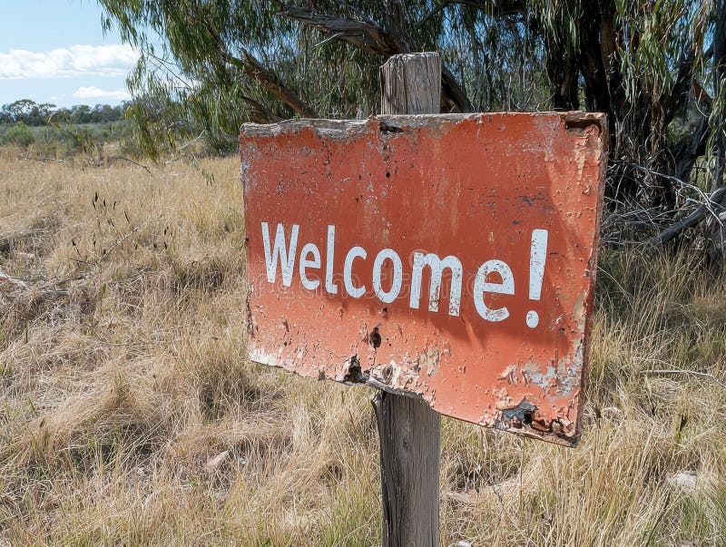 Rustic Welcome Sign in a Dry Field Stock Illustration - Illustration of ...