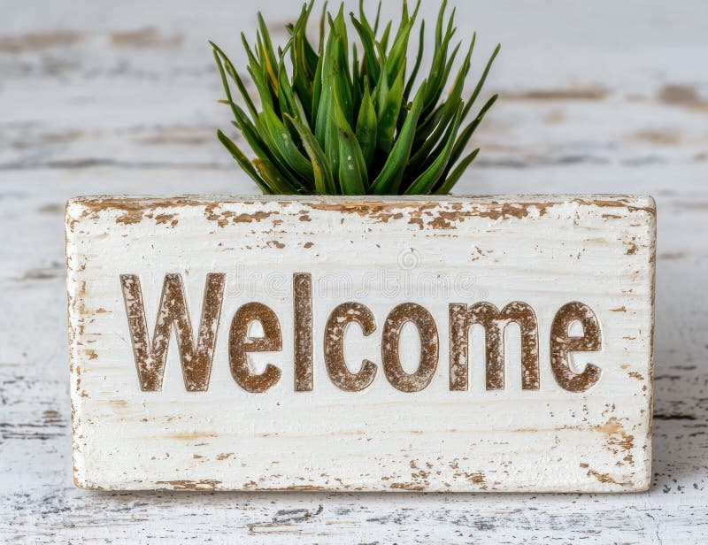 Rustic Welcome Sign with Greenery Stock Illustration - Illustration of ...