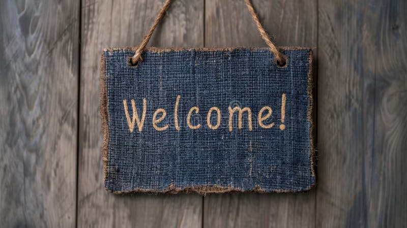 Rustic Welcome Sign on Wooden Background Stock Illustration ...