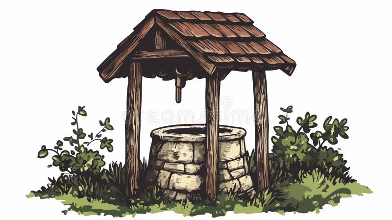 Rustic Well Color Engraving Raster Illustration for Creative Projects ...