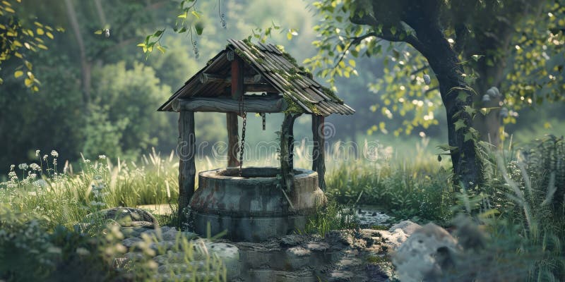 Rustic Well in a Lush Forest. Created by Generative Artificial ...