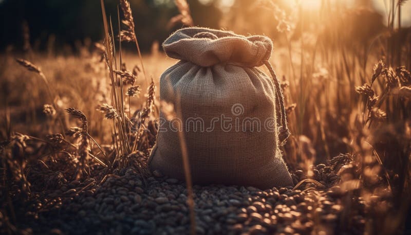 Rustic Wheat Sack in Meadow, Ripe for Organic Harvesting Season ...