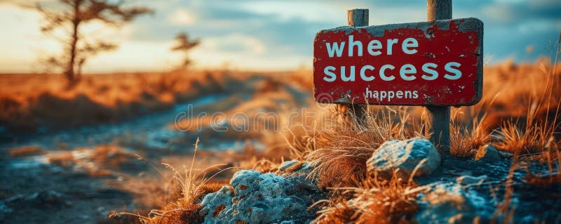 Rustic Where Success Happens Sign on a Desolate Path during Sunset ...