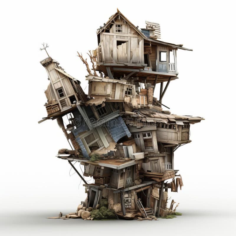 Rustic Whimsy: 3d Reclaimed Wooden Structure on White Background Stock ...