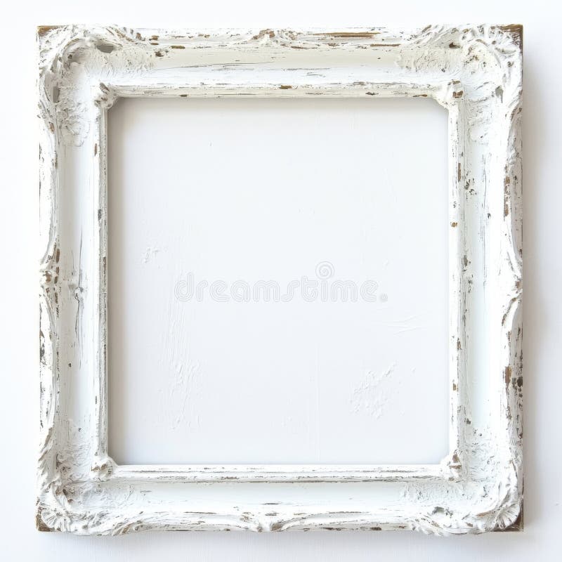 Rustic White Frame with Ornate Details, Empty and Weathered, Featuring Aged Texture Stock ...