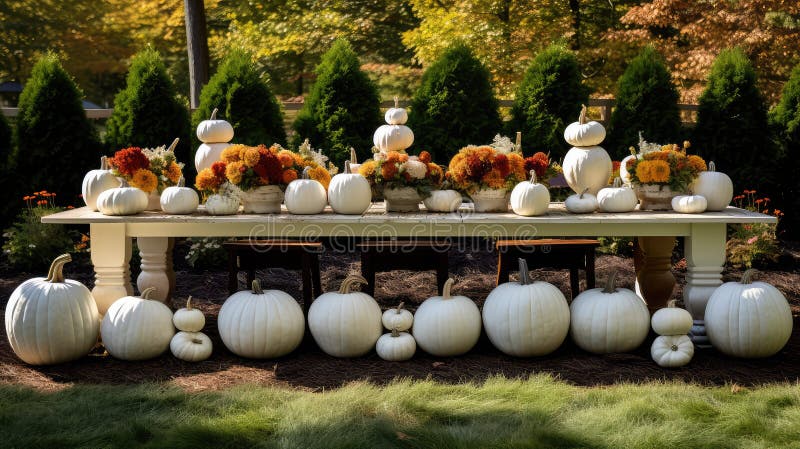 Rustic white pumpkin table stock illustration. Illustration of natural ...