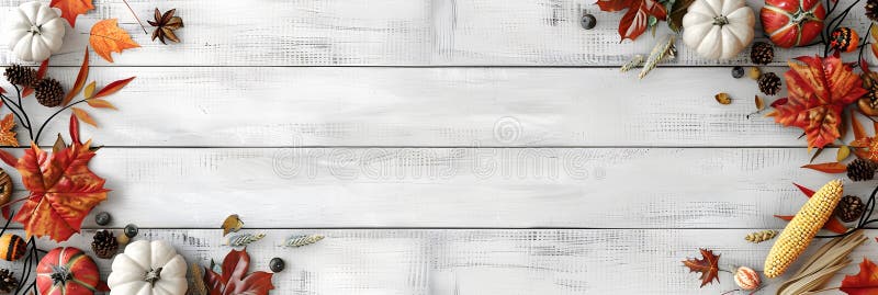 Rustic White Wood Fall Background with Pumpkins, Leaves, and Corn Stock ...