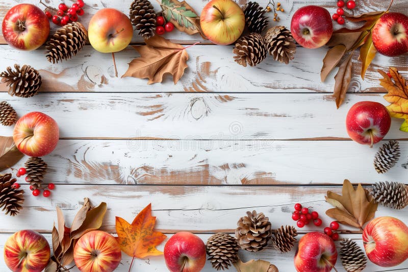 Rustic White Wooden Background with an Autumn Theme Border. Stock ...