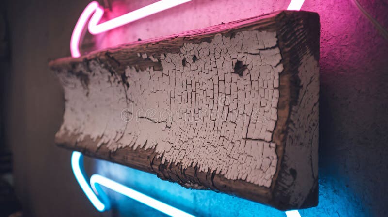 Rustic Whitewashed Wood Panel with Neon Lights - High Quality Image ...