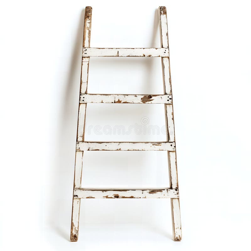 Rustic Whitewashed Wooden Ladder Lean Against Wall Home Decor Stock ...