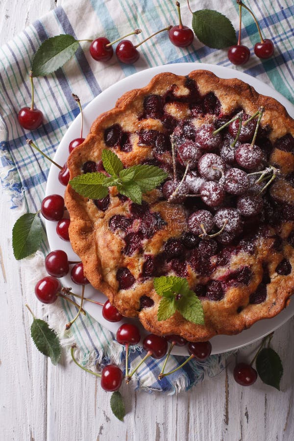 Rustic Whole Cherry Pie Close Up Vertical Top View Stock Photo - Image ...