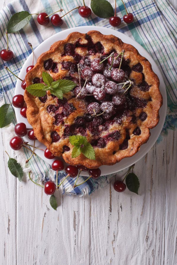 Rustic Whole Cherry Pie Vertical Top View Stock Photo - Image of leaf ...
