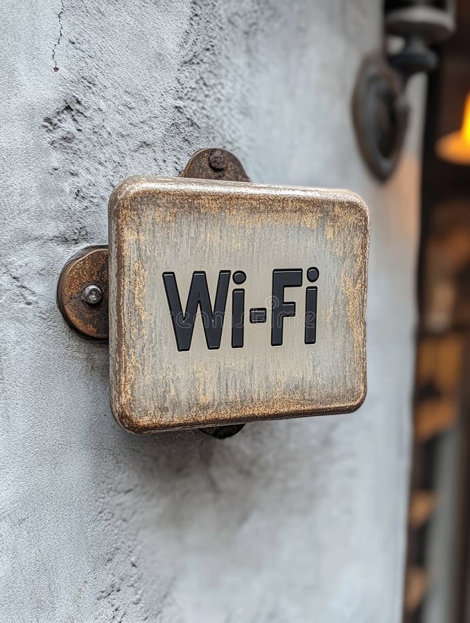 Rustic Wi-Fi Sign Mounted on a Concrete Wall. Stock Photo - Image of ...