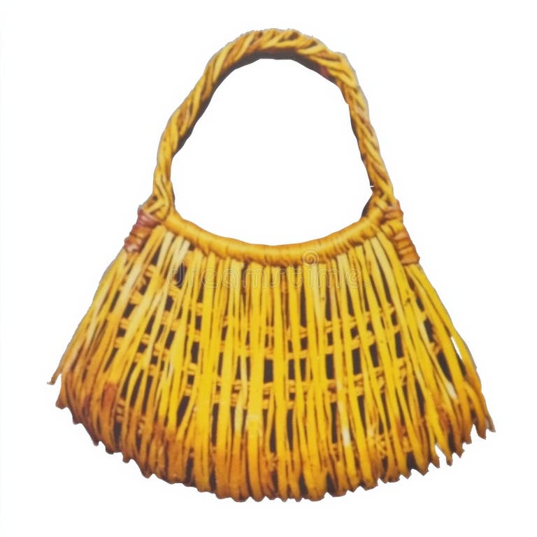 Rustic Wicker Basket with Handle Featuring a Detailed Weave Pattern ...