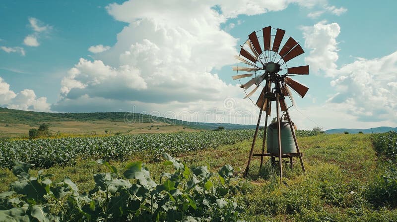 Rustic Windmill and Sailboats Against a Tranquil Coastal Backdrop Stock ...